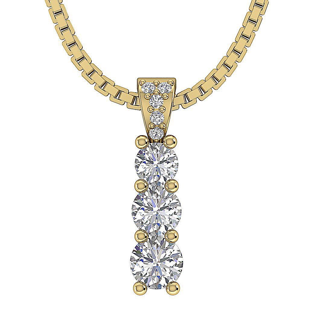 The Apollo Prong Set 3 Stone Round Cut Diamond Journey Pendant 14k Sol