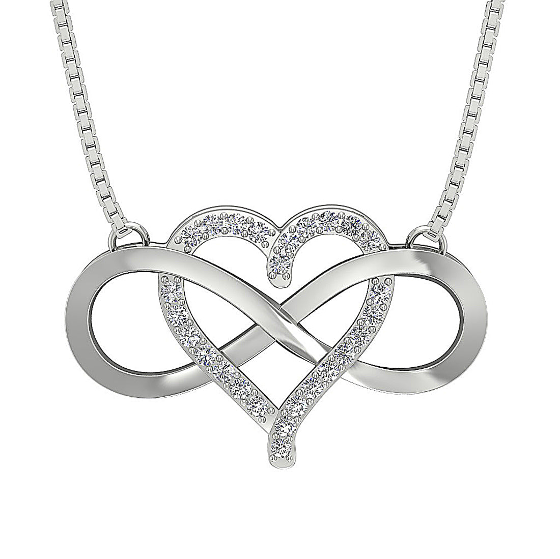 The Titus Infinity Heart Round Diamond Pendant Prong Set 14K White Yel