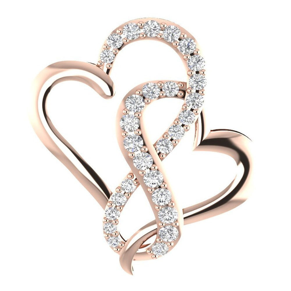 The Ari Round Cut Diamond Unique Heart Rose Gold Pendant Prong Set