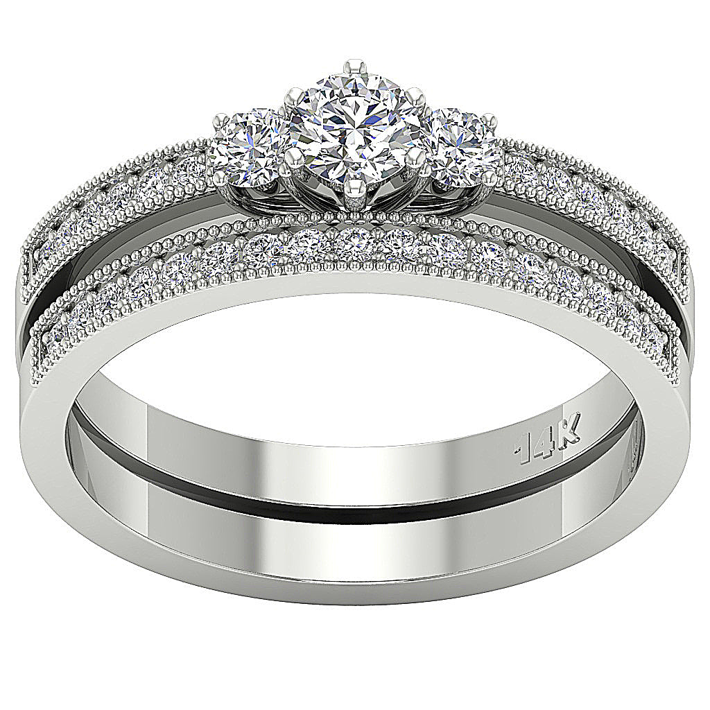 The Brayden 14k Gold 3 Stone Round Diamond Bridal Anniversary Ring Set