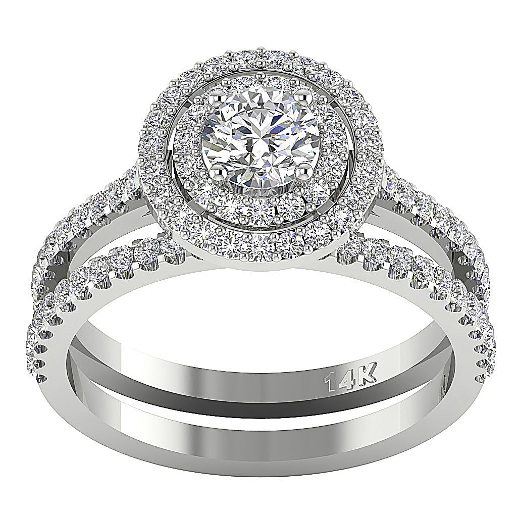 The Legend Double Halo Bridal Engagement Solitaire Diamond Ring Set 14