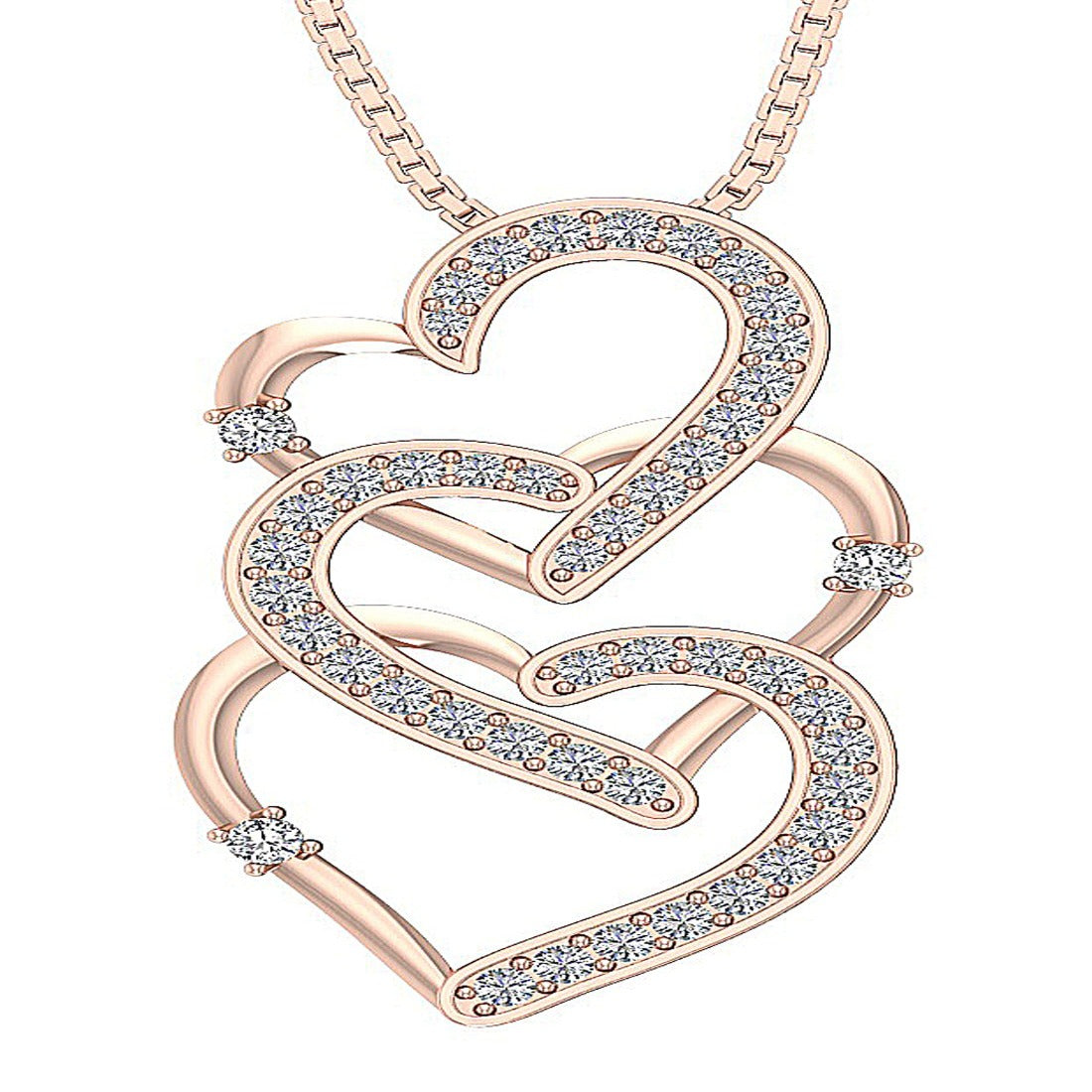 The Cesar Excellent Three Heart Pendant 14K Rose Gold Genuine Diamond