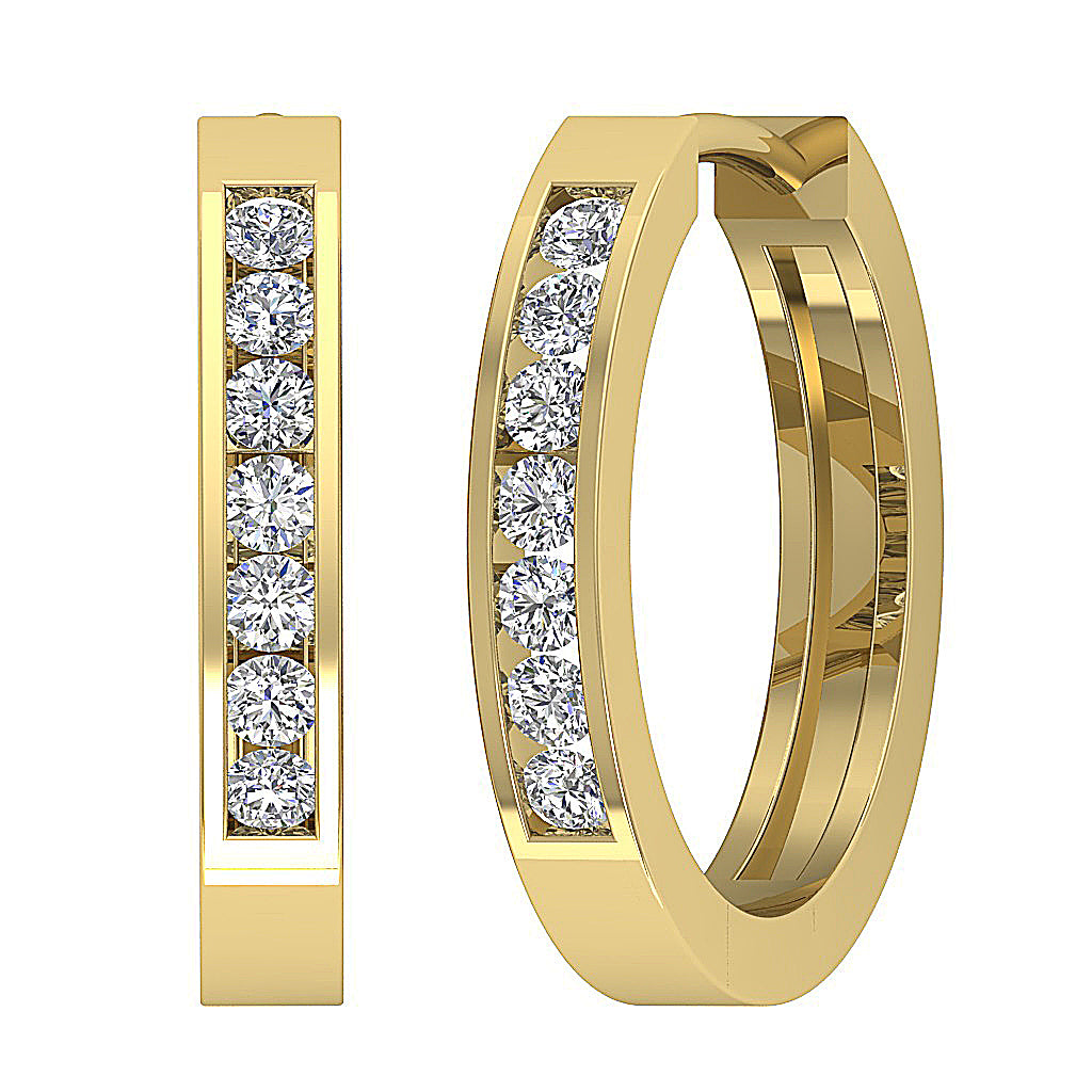 The Brayden Sparkly Round Diamond 14K Solid Yellow Gold Hoop Earring F