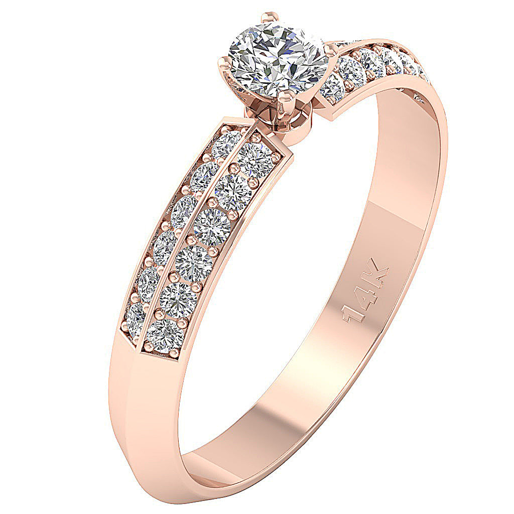 The Lee 14K Solid Gold Genuine Diamond Solitaire Ring 14K Rose Gold VS1 EF