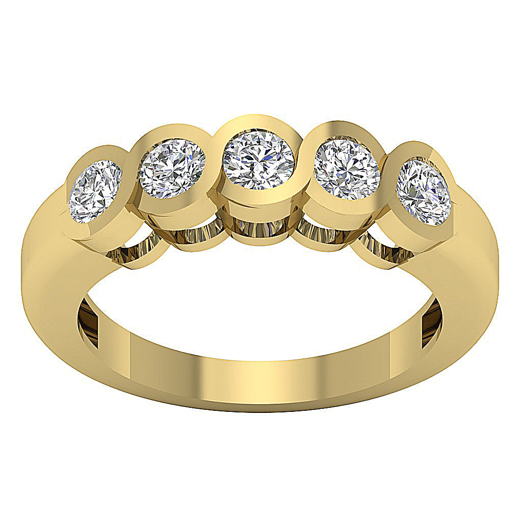 The Soren Unique Bezel Set Genuine Diamond Yellow Gold Five Stone Ring
