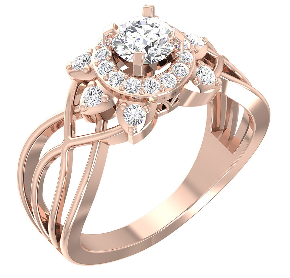 The Fabian 14k Solid Gold Natural Diamond Designer Halo Solitaire Enga