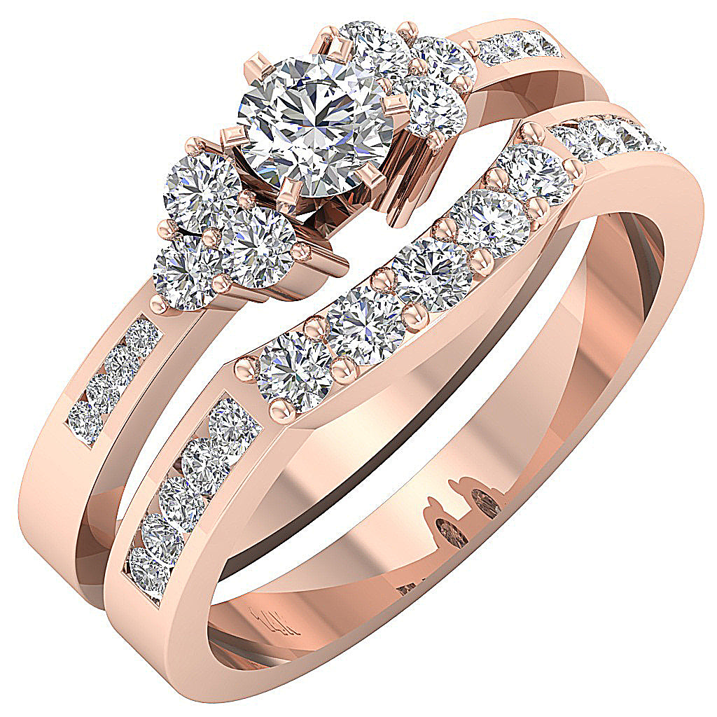The Ian Rose Gold Designer Bridal Wedding Ring Set Round Brilliant Cut